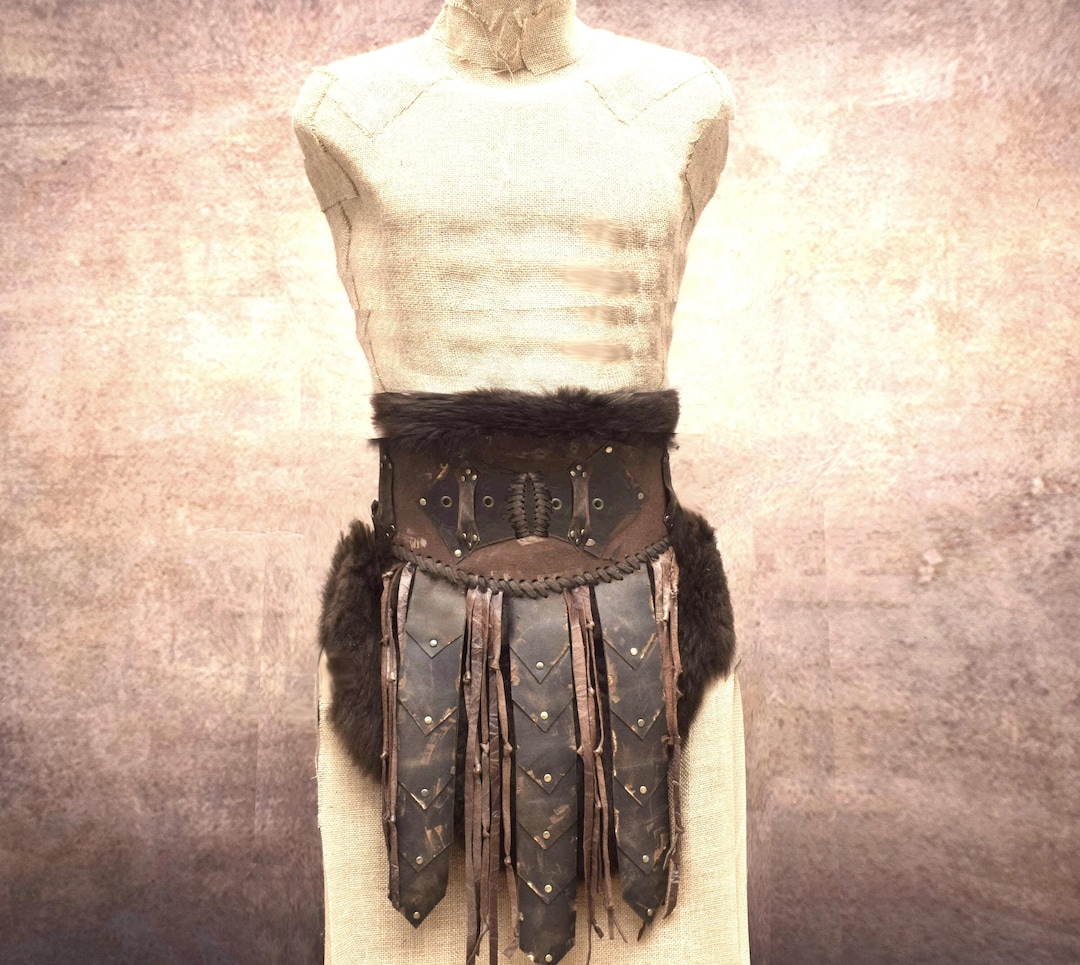 Gladiator Belt Armor, Natural Fur Bear Wide Belt, Costume Leather Belt ...