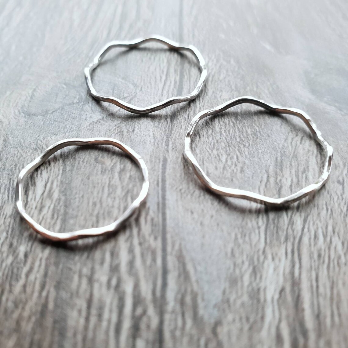 Solid Sterling Silver Stacking Wavy Ring With Hammered Finish Available ...
