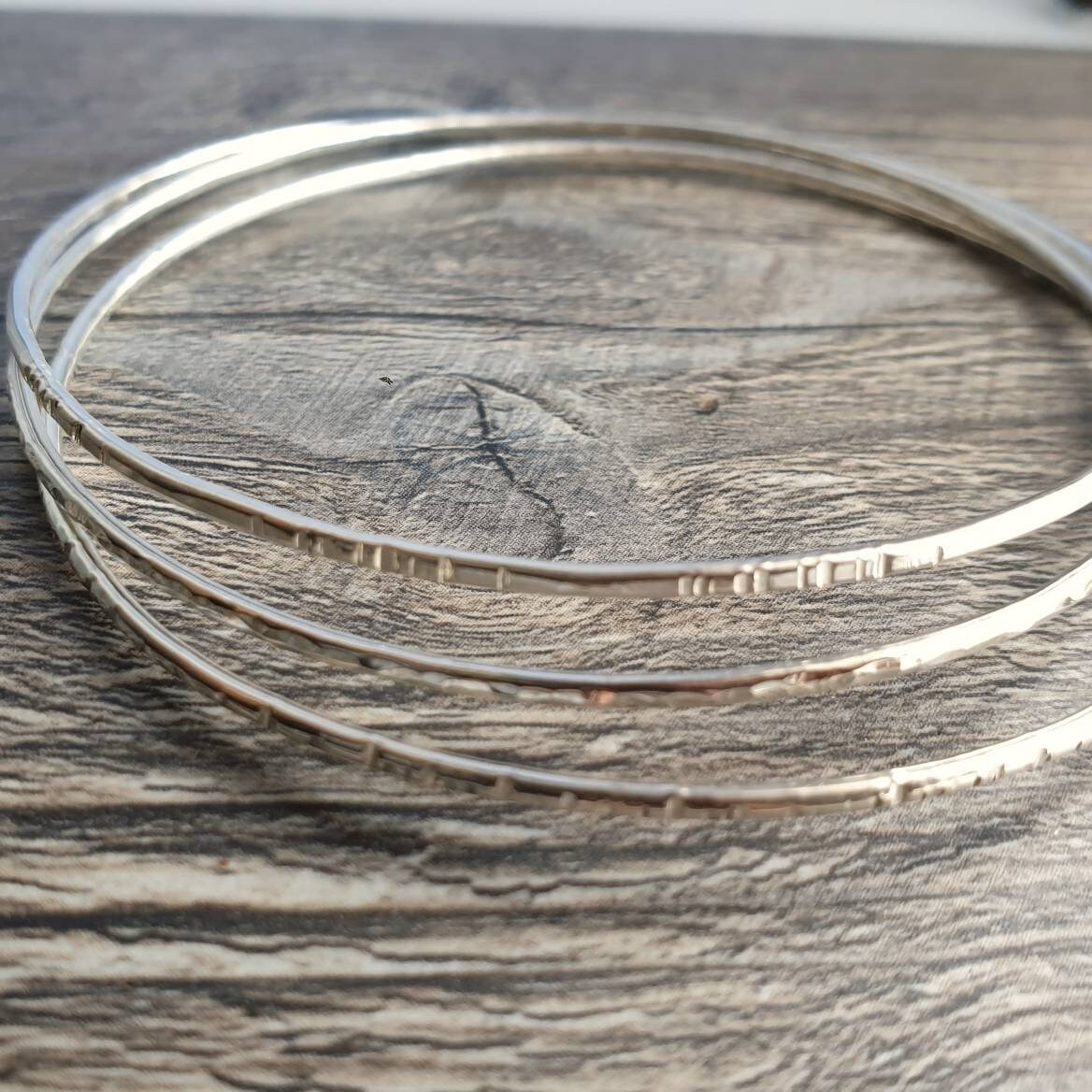 Hammered Stacking Bangle Set - Solid Silver Bangles - Textured Bangle ...
