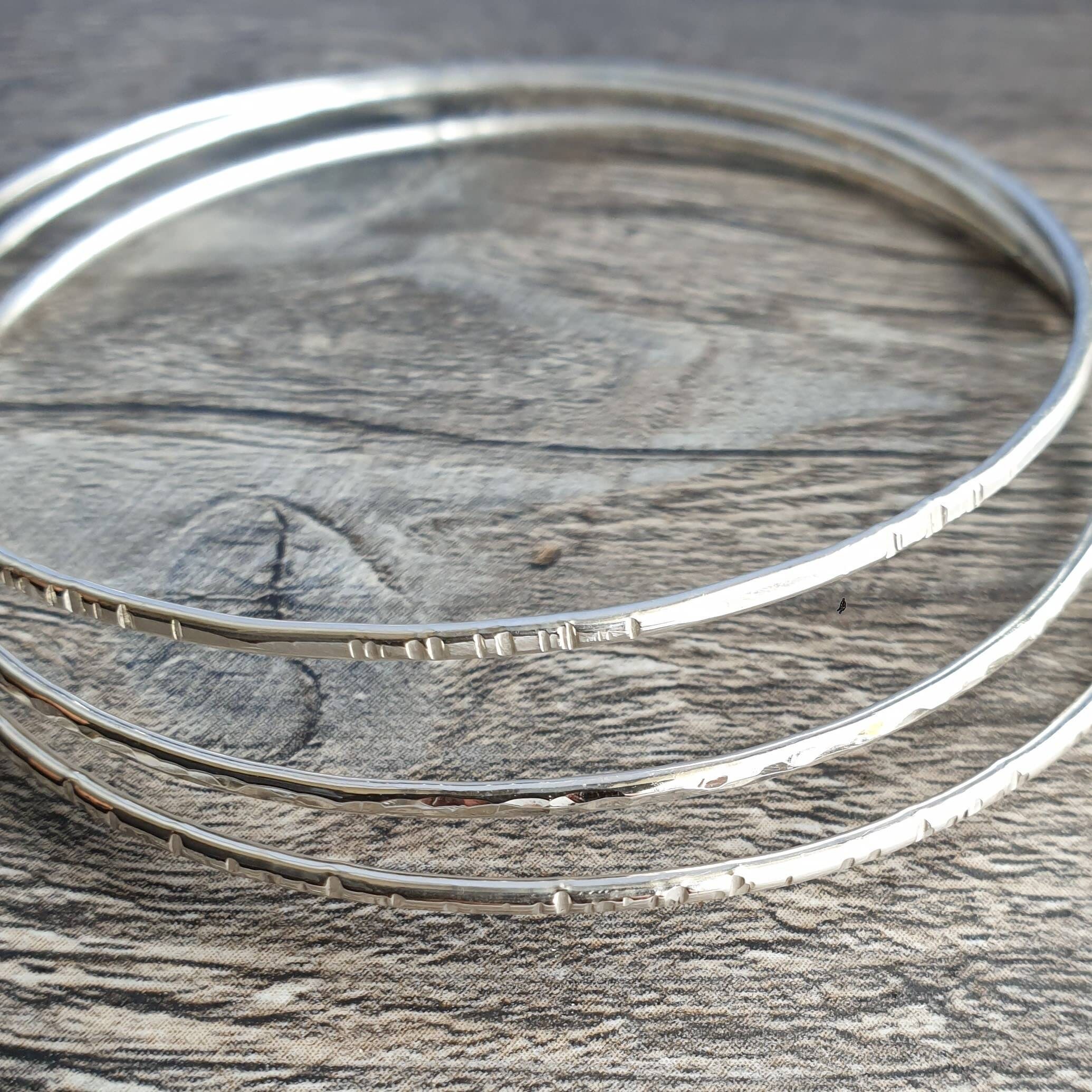 Hammered Stacking Bangle Set - Solid Silver Bangles - Textured Bangle ...