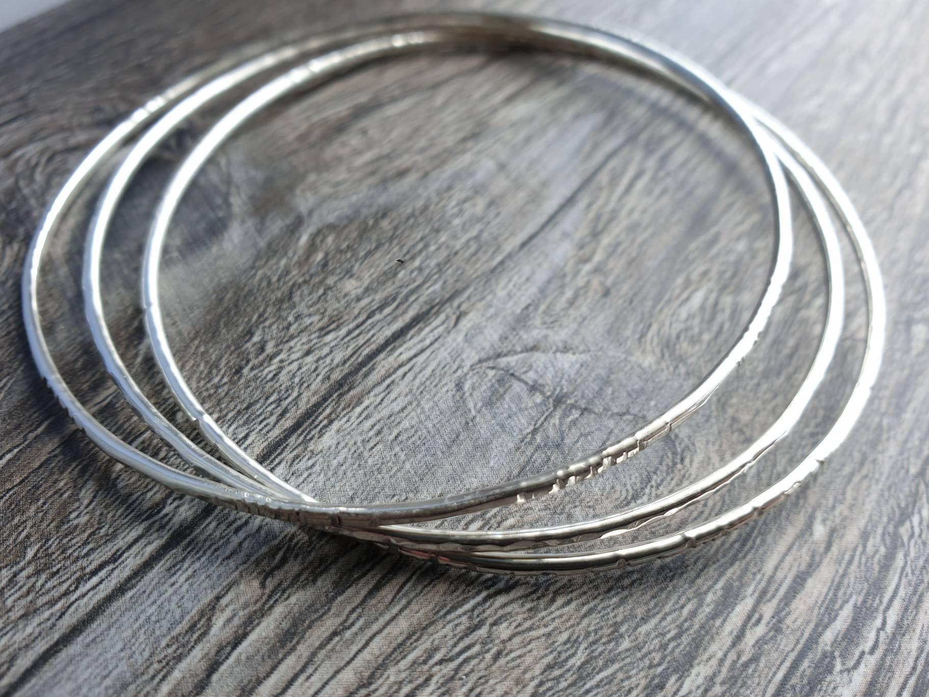 Hammered Stacking Bangle Set - Solid Silver Bangles - Textured Bangle ...