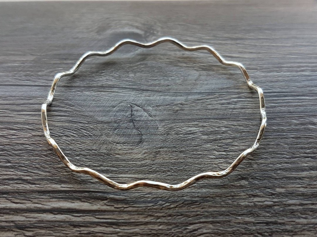 Hammered Sterling Silver 14 Wave Bangle - Stacking Bangle - Etsy
