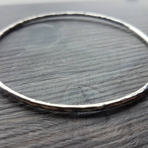 Hammered Solid Silver Bangle Sterling Silver - Etsy