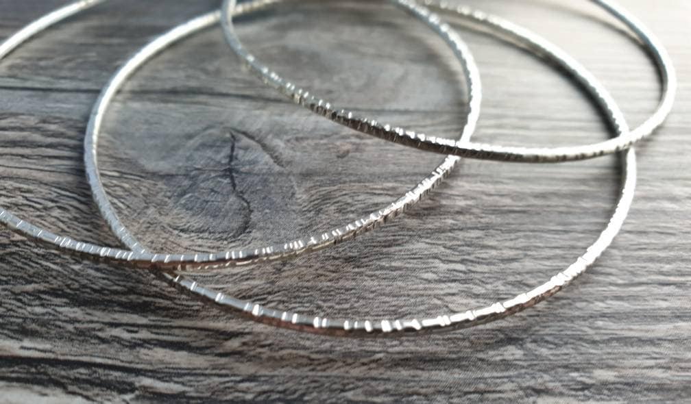 Silver Stacking Bangle, Textured Solid Sterling Silver Bangle - Etsy UK