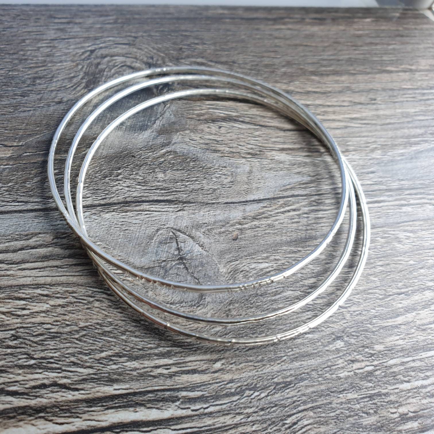 Hammered Stacking Bangle Set - Solid Silver Bangles - Textured Bangle ...