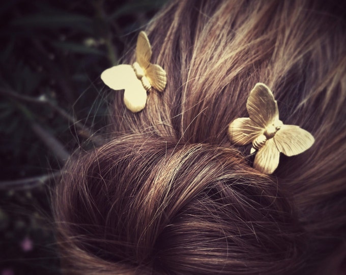Butterfly Hair Pin Gold Butterflies Bobby Pins Brass Hair Pins