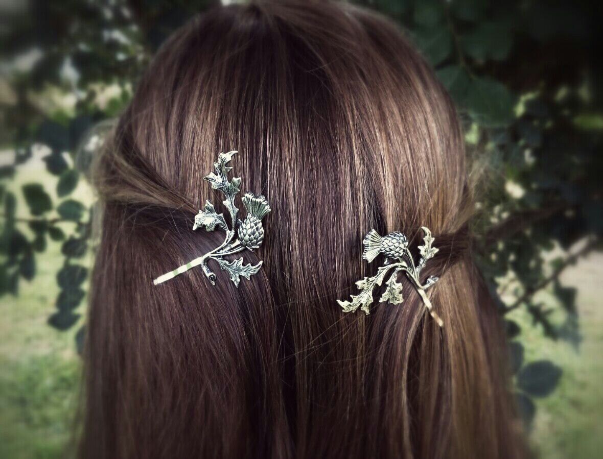 Silver Scottish Thistle Hair Pins Leaf Hair Bobby Pins Branch | Etsy