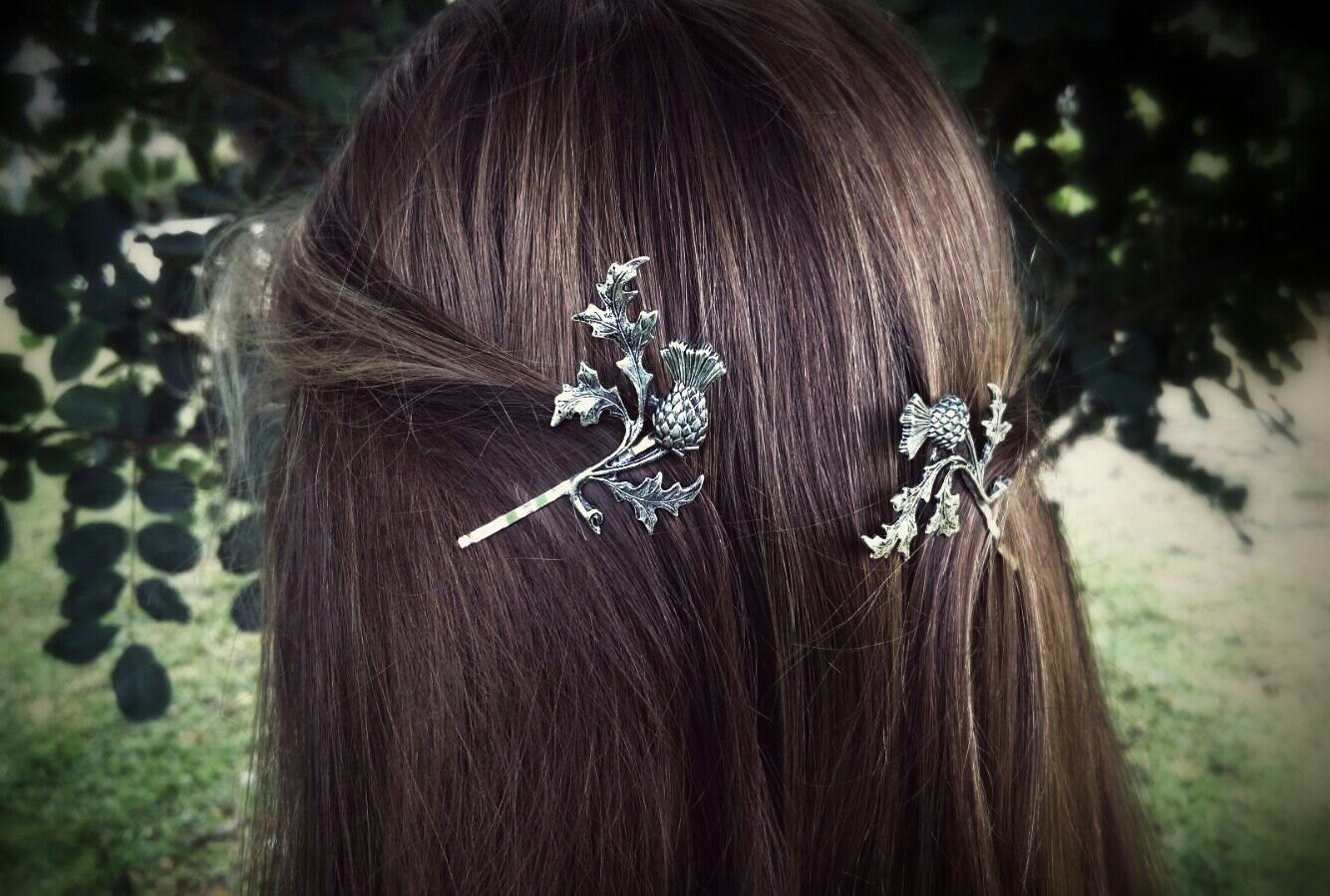 Silver Scottish Thistle Hair Pins Leaf Hair Bobby Pins Branch | Etsy