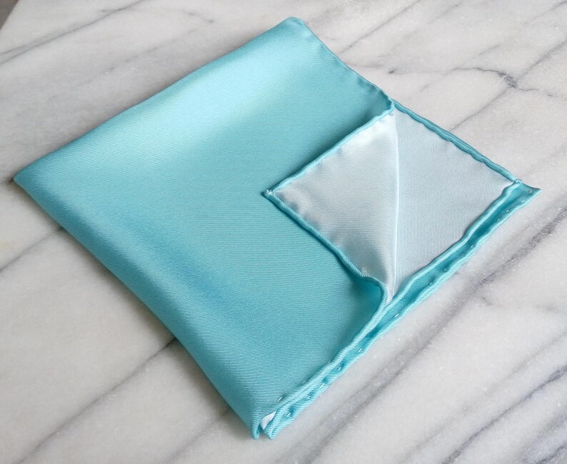 Silk Mens Pocket Square-handrolled 100% Silk Turquoise Pocket - Etsy