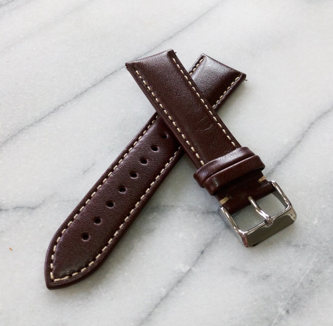 Top Grain Leather Watch Strap - Dark Brown Vegetable Tanned Top Grain ...