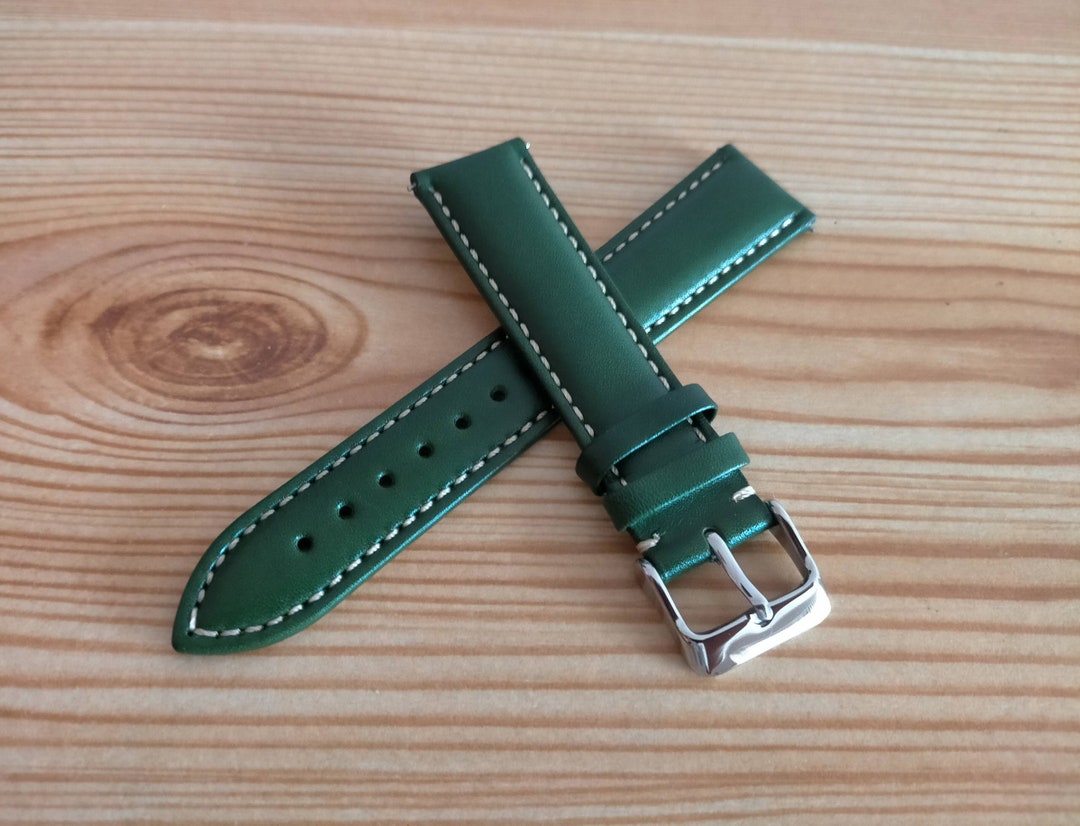 Top Grain Leather Watch Strap-forest Green Vegetable Tanned Top Grain ...