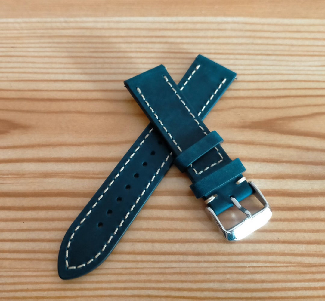 Top Grain Leather Watch Strap Handcrafted Navy Blue Waxed Top Grain ...