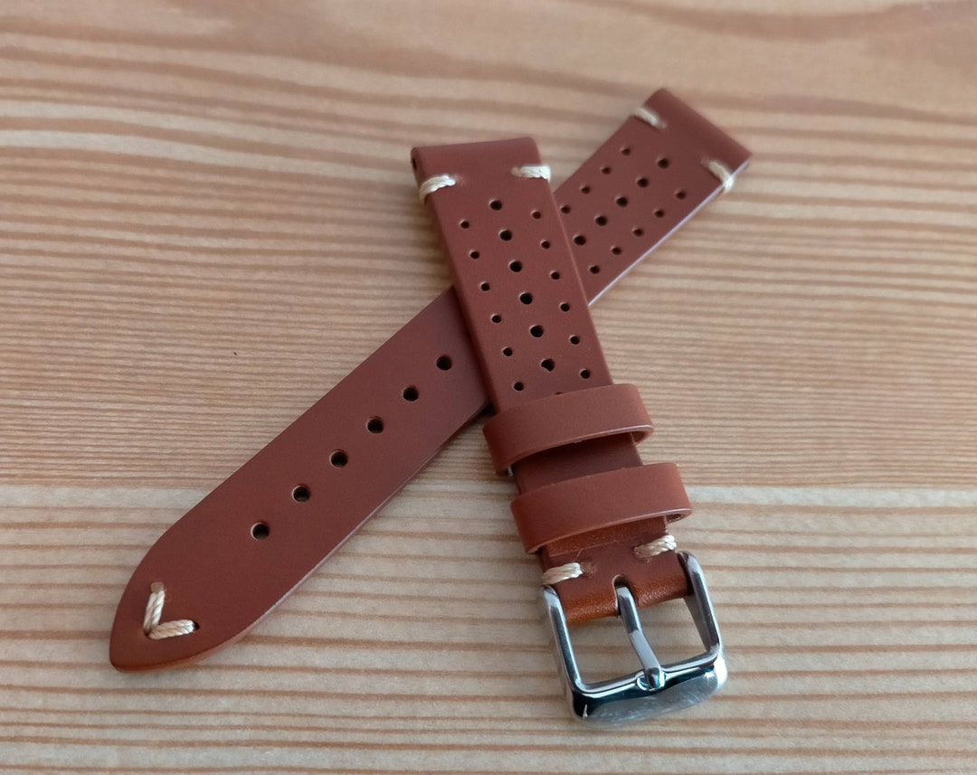 Top Grain Leather Racing Watch Strap Handcrafted Saddle Tan Top Grain ...