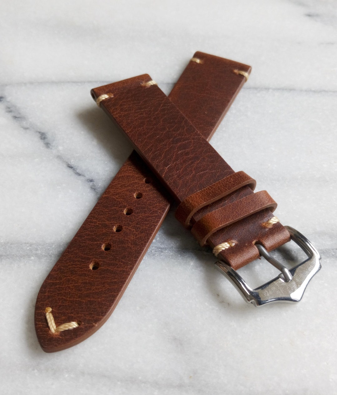 Top Grain Leather Watch Strap Handcrafted Sienna Brown Oil Waxed Top ...