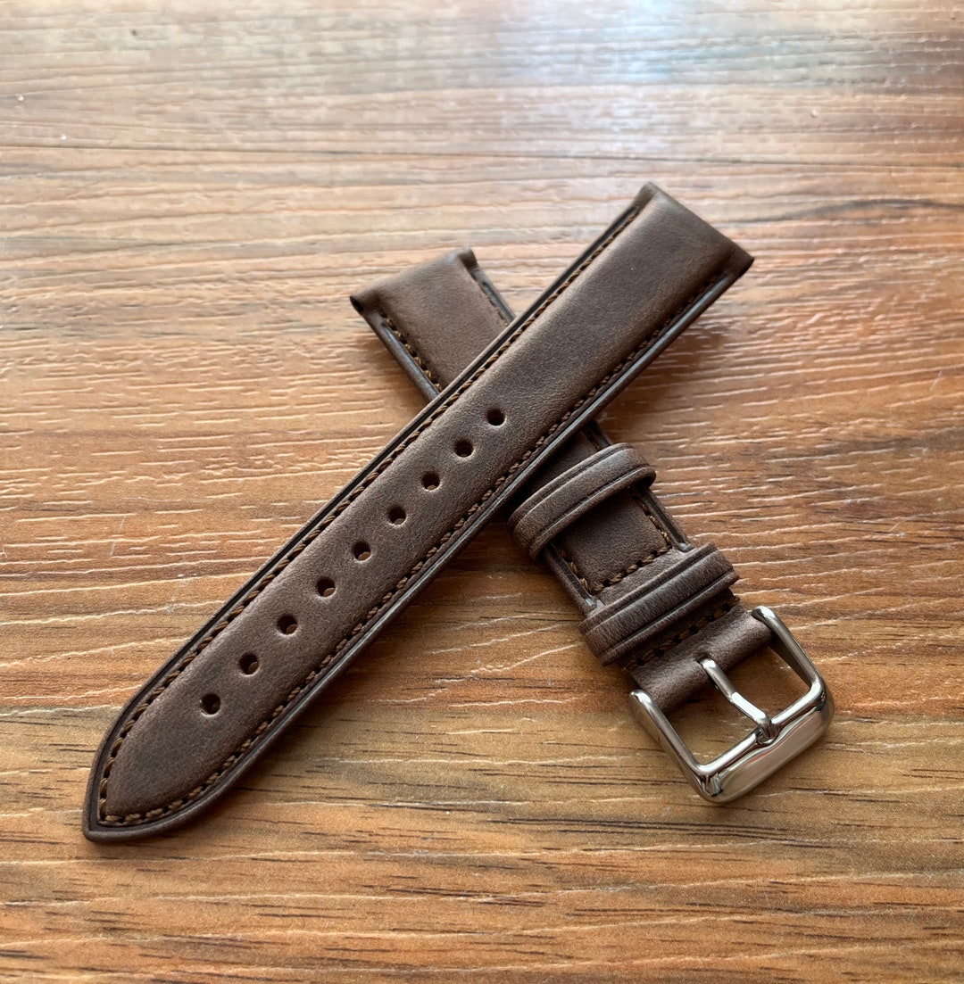 Top Grain Leather Watch Strap Handcrafted Dark Brown/coffee Vegetable ...