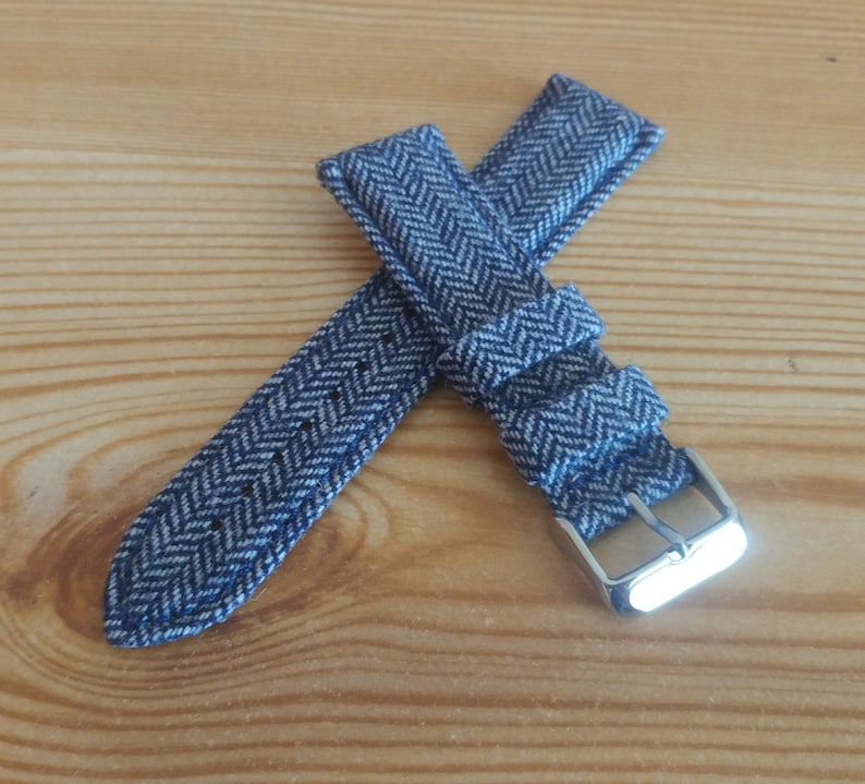 Herringbone Tweed Watch Strap - Handcrafted Blue Herringbone Tweed ...