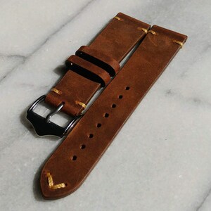 Top Grain Leather Watch Strap - Handcrafted Dark Brown Waxed Genuine ...