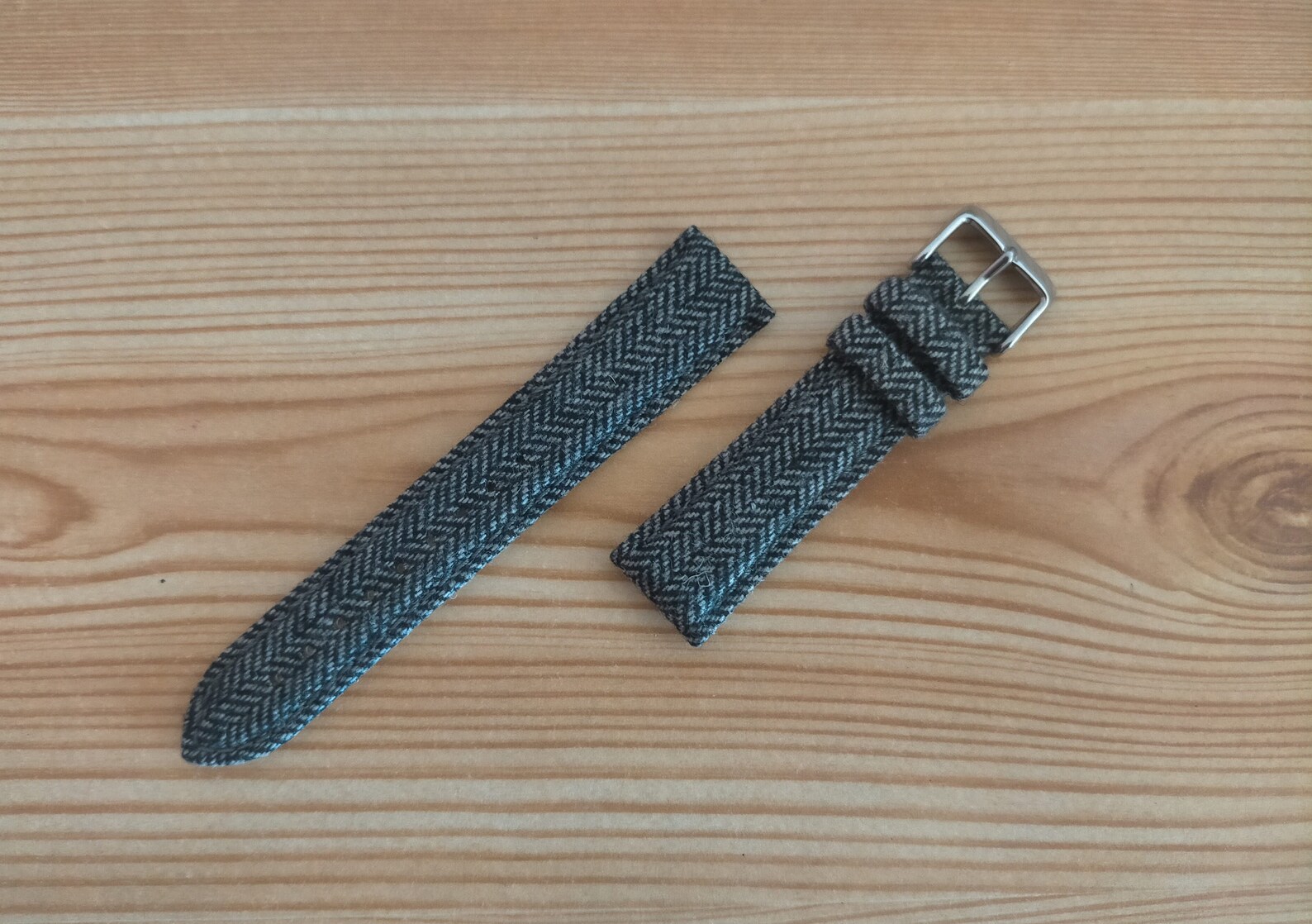 Herringbone Tweed Watch Strap - Handcrafted Black Herringbone Tweed ...
