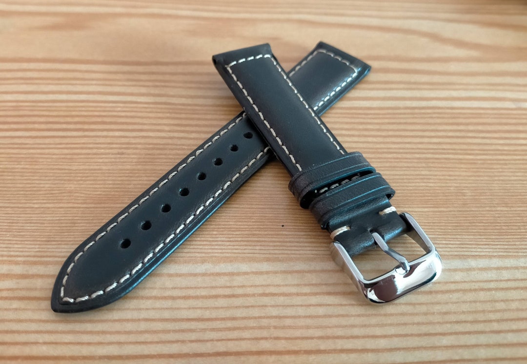 Top Grain Leather Watch Strap-handcrafted Black Oil Waxed Top Grain ...