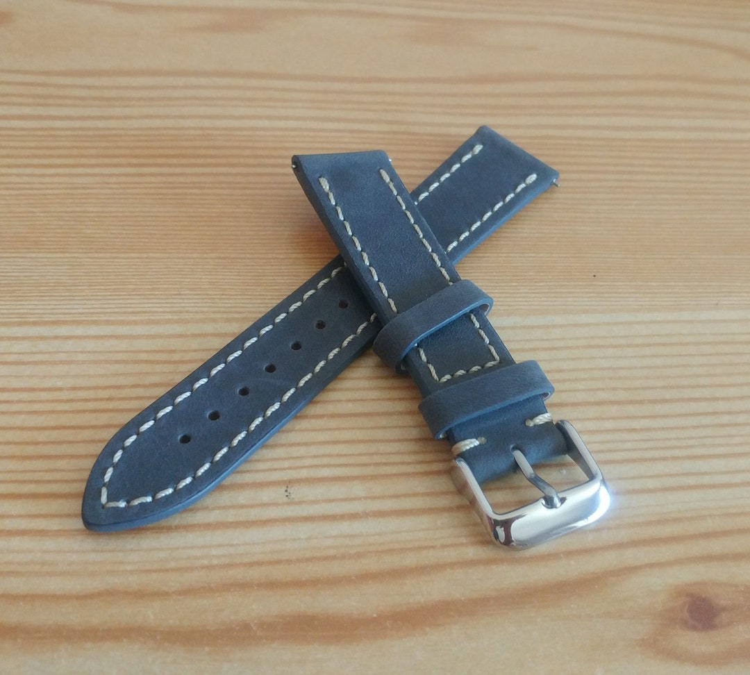 Top Grain Leather Watch Strap Handcrafted Grey/gray Waxed Top Grain ...