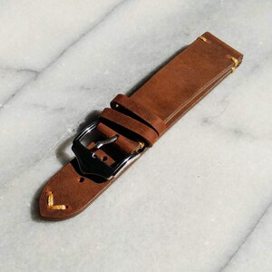 Top Grain Leather Watch Strap - Handcrafted Dark Brown Waxed Genuine ...