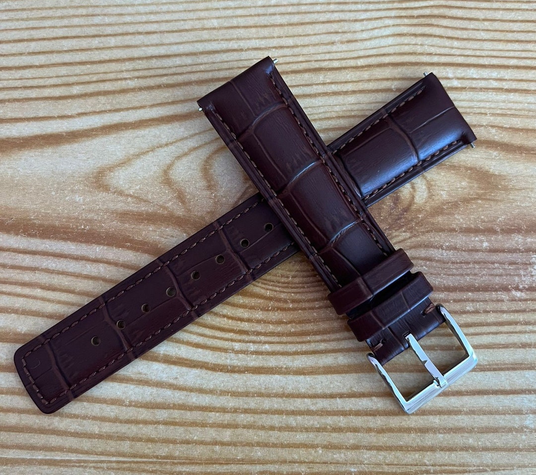 Top Grain Leather Watch Strap Handcrafted Brown Crocodile Embossed Top ...