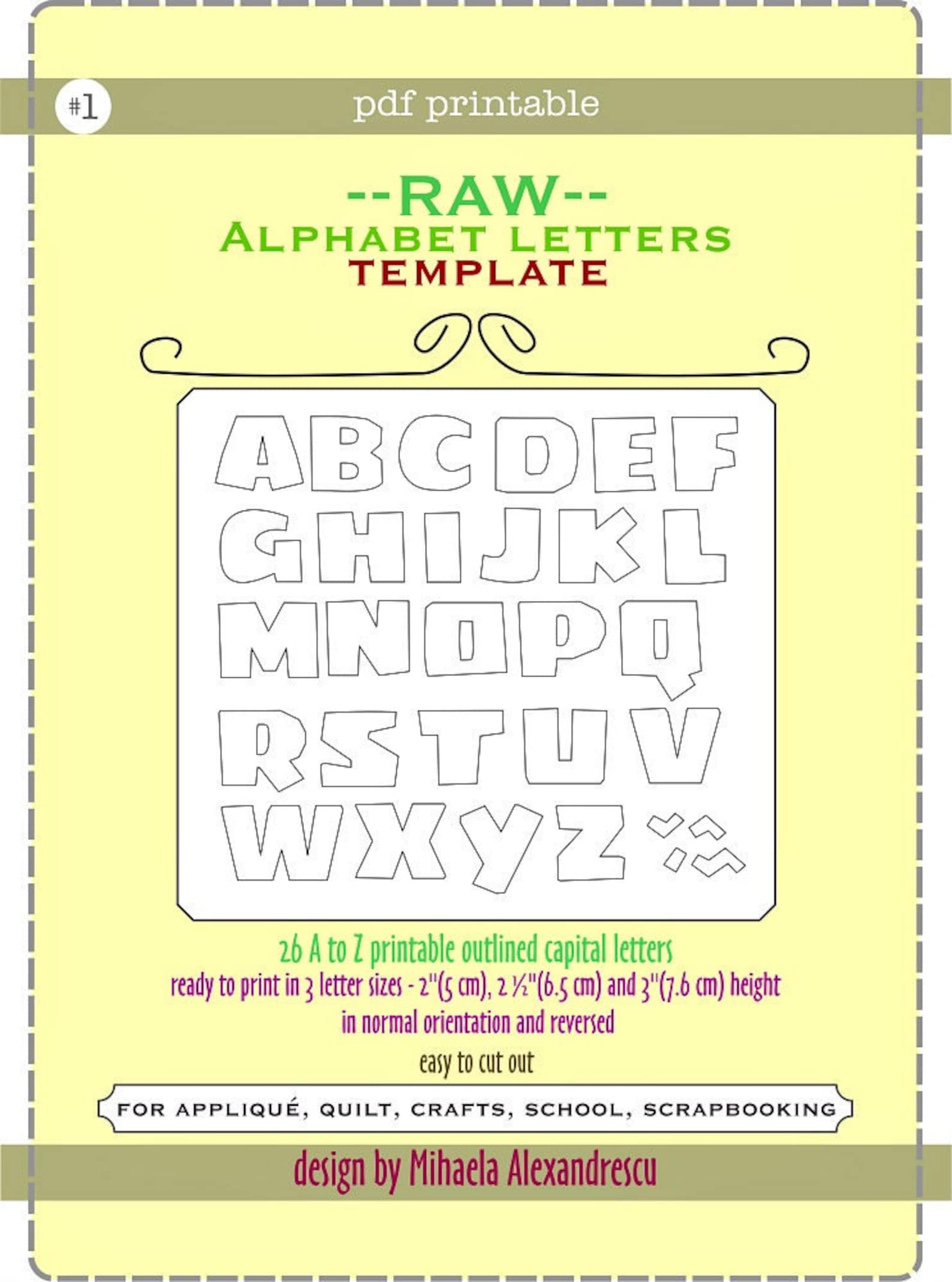 Printable Alphabet Capital Letters Template for Applique, Pdf Pattern ...