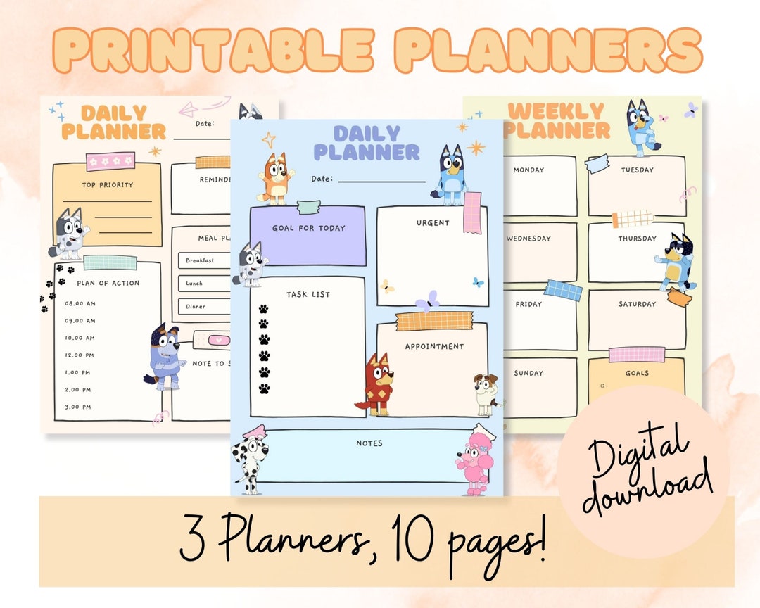 Bluey Planner, Daily Planner, Weekly Planner, Printable Planner, Bluey ...