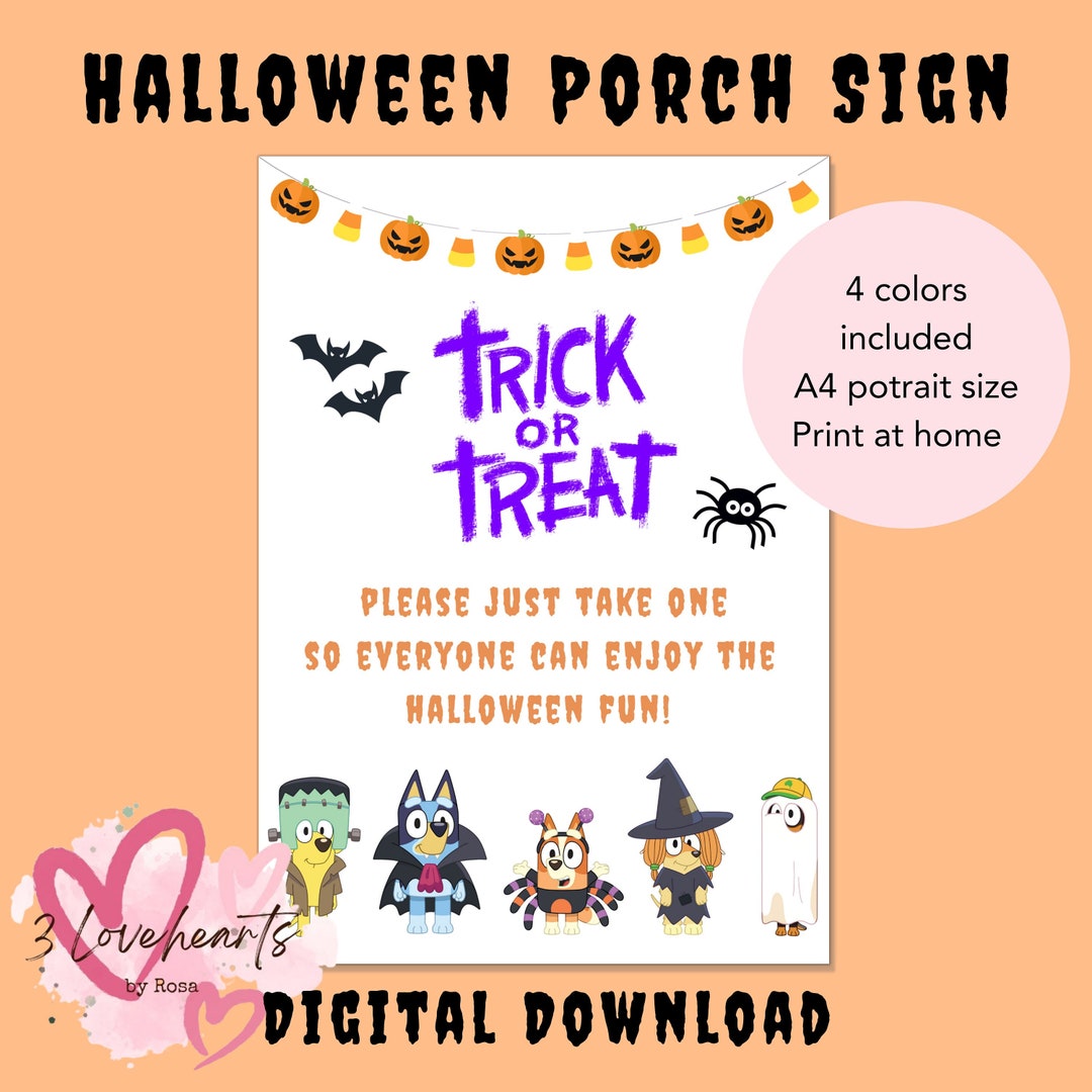 Bluey Halloween Porch Sign Digital Download Trick or Treat - Etsy