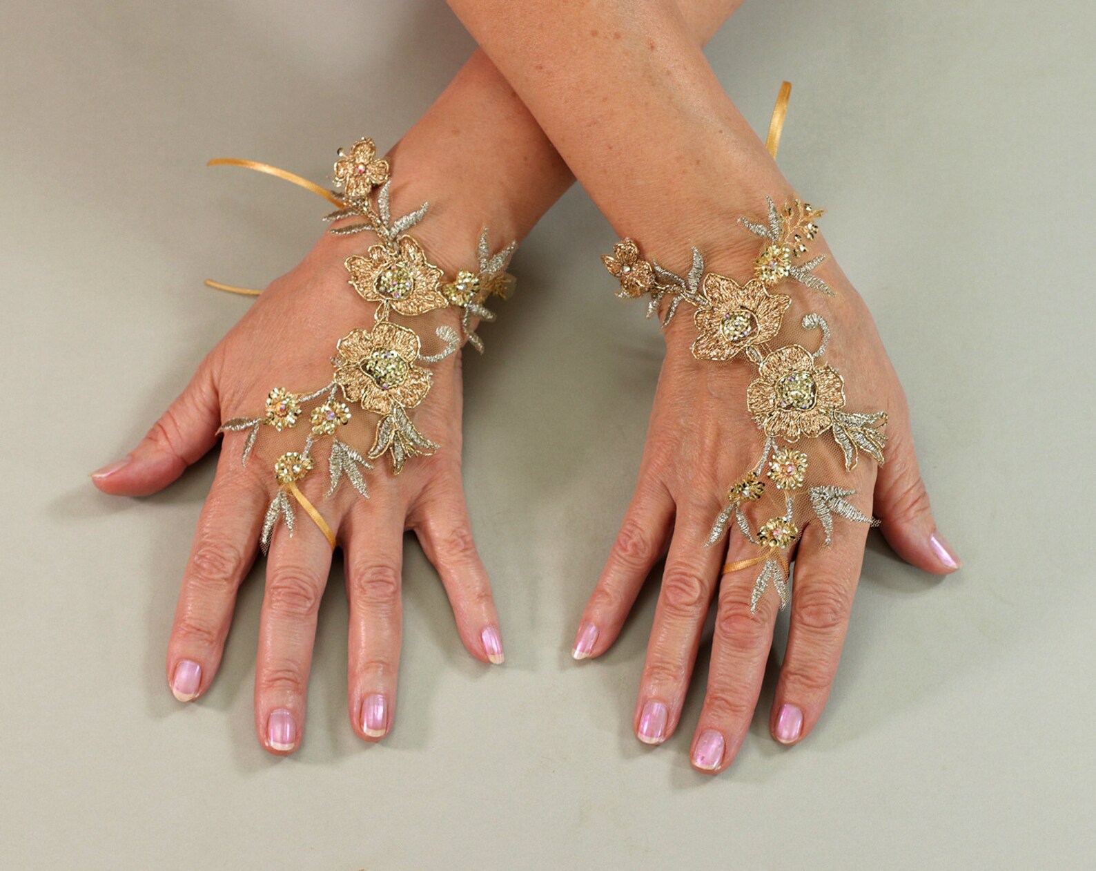 Gold Gloves, Wedding Gloves, Glitter Gloves, Flower Gloves, Fingerless ...