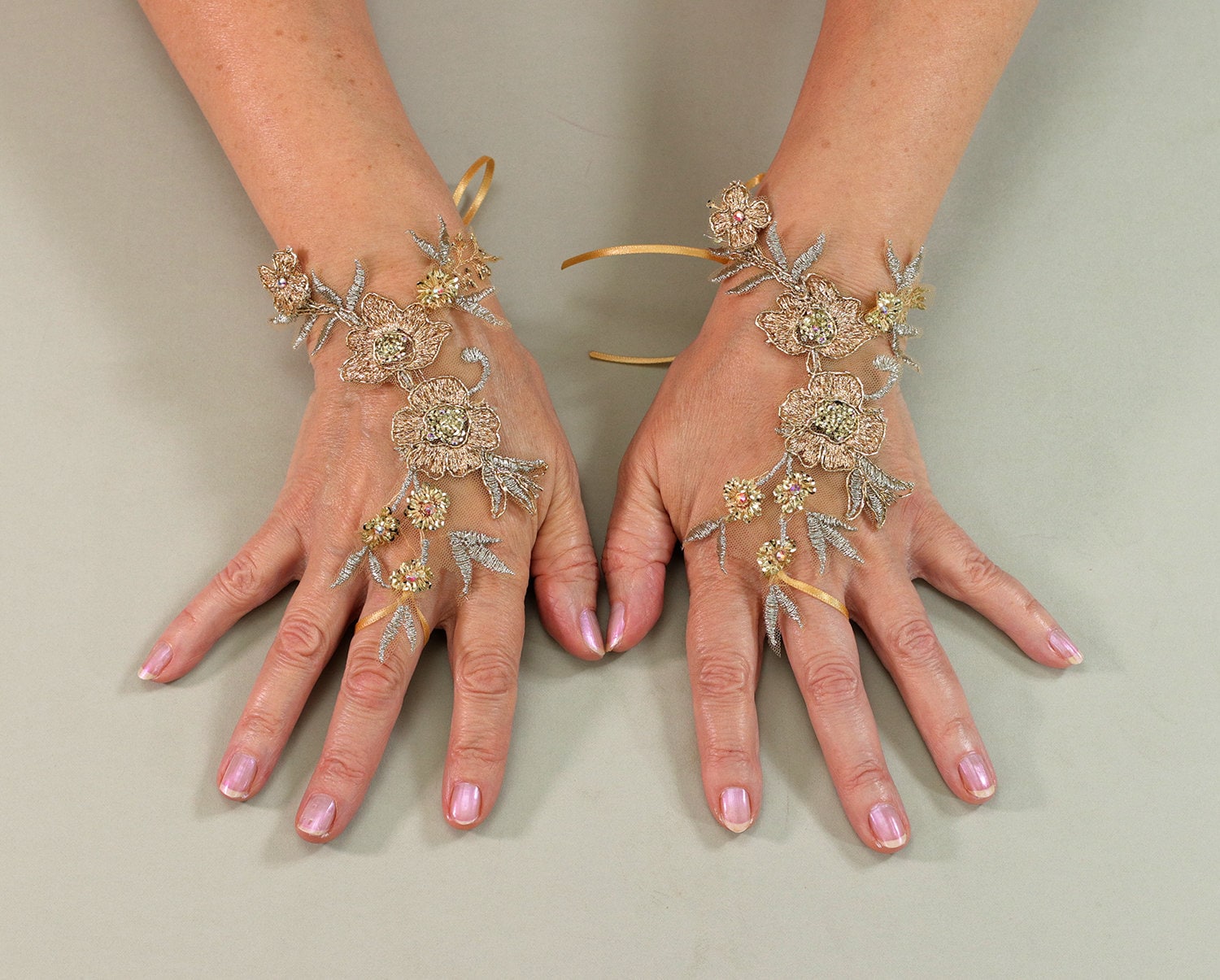 Gold Gloves, Wedding Gloves, Glitter Gloves, Flower Gloves, Fingerless ...