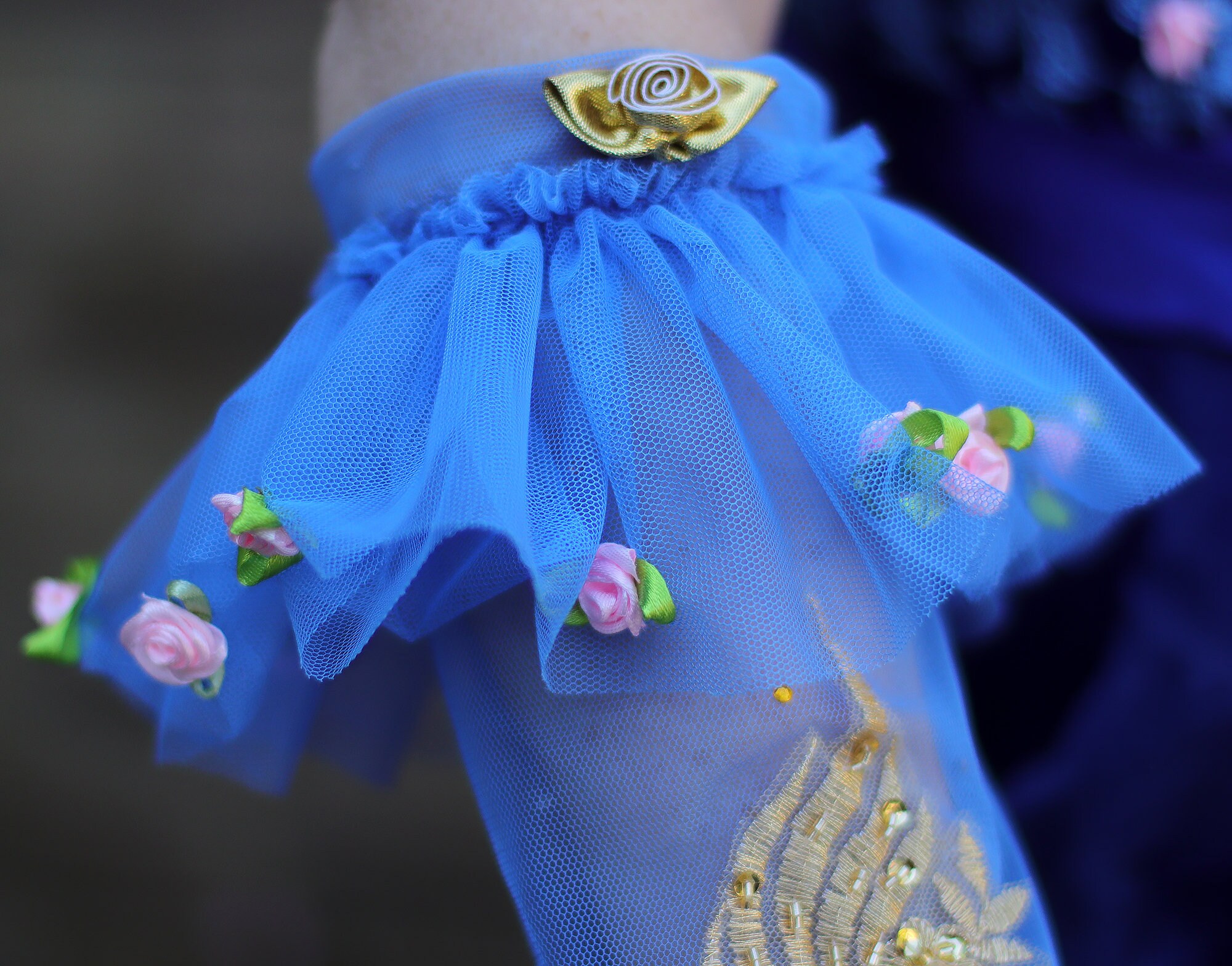 Long Blue Gold Gloves, Rococo/baroque Style, Pearls/beads Lace Gloves ...