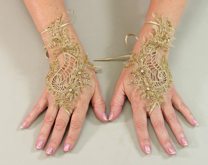 Gold Gloves, Wedding Gloves, Crystal Gloves, Beaded Gloves, Bridal ...