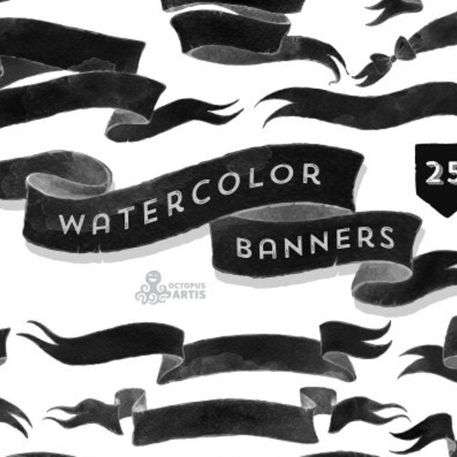Watercolor Banners Ribbons Clipart: 25 Digital Files. Light - Etsy