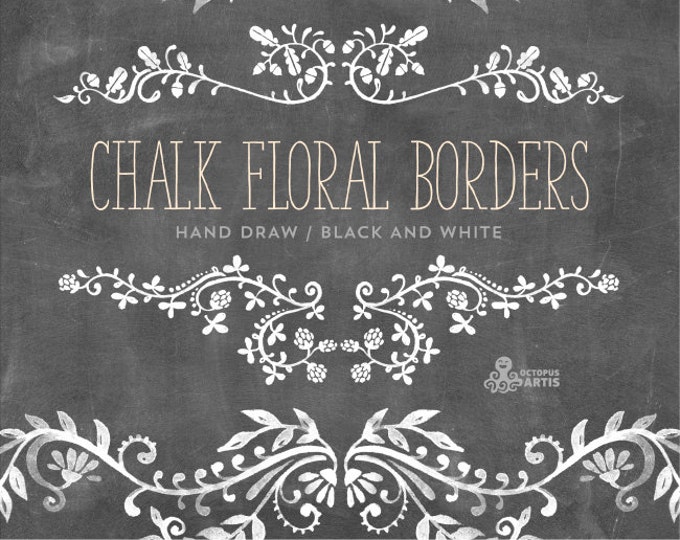 Chalk Floral Borders. 7 Digital Clipart. Hand Draw - Etsy