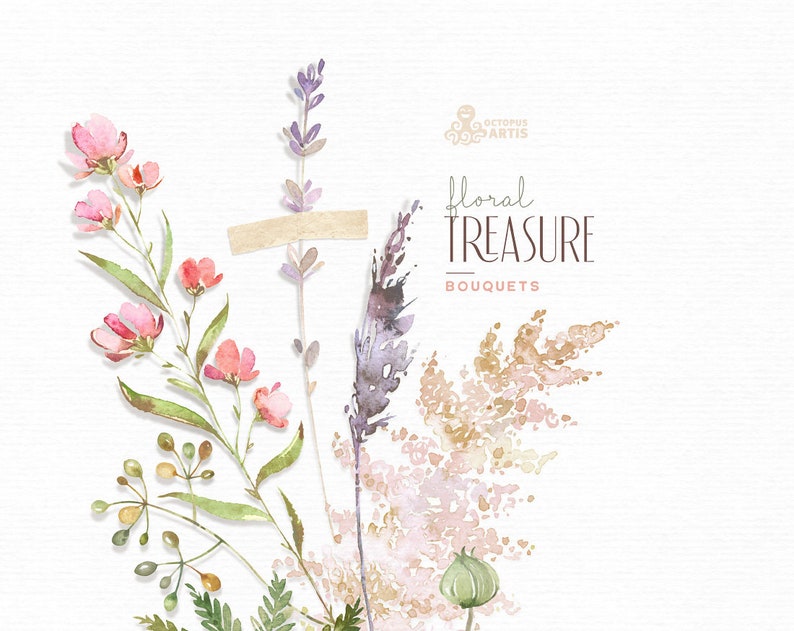 Floral Treasure. Watercolor Flower Bouquets Wildflowers - Etsy