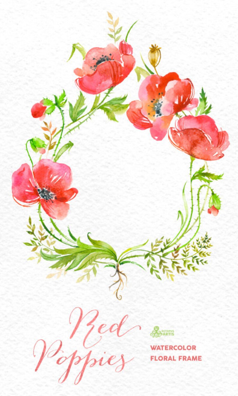 Red Poppies Frame. Handpainted Watercolor Poppy Wreath - Etsy