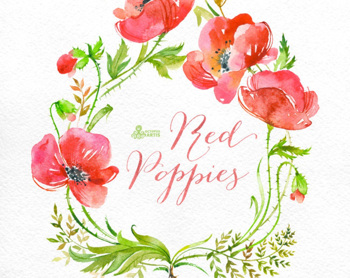 Red Poppies Frame. Handpainted Watercolor Poppy Wreath - Etsy