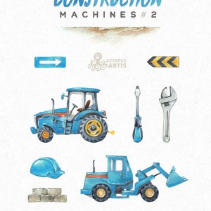Construction Machines Blue Pt2. Watercolor Clipart, Building, Concrete ...