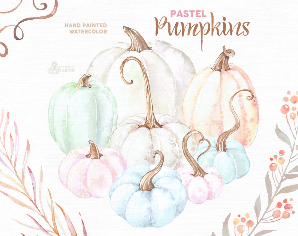 Pastel Pumpkins. Watercolor Fall Clipart Halloween Harvest - Etsy