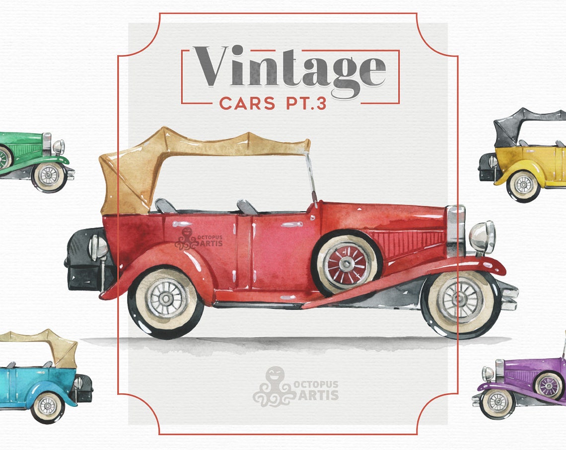 Vintage Cars Pt.3 Watercolor Clipart Classic Retro Old - Etsy