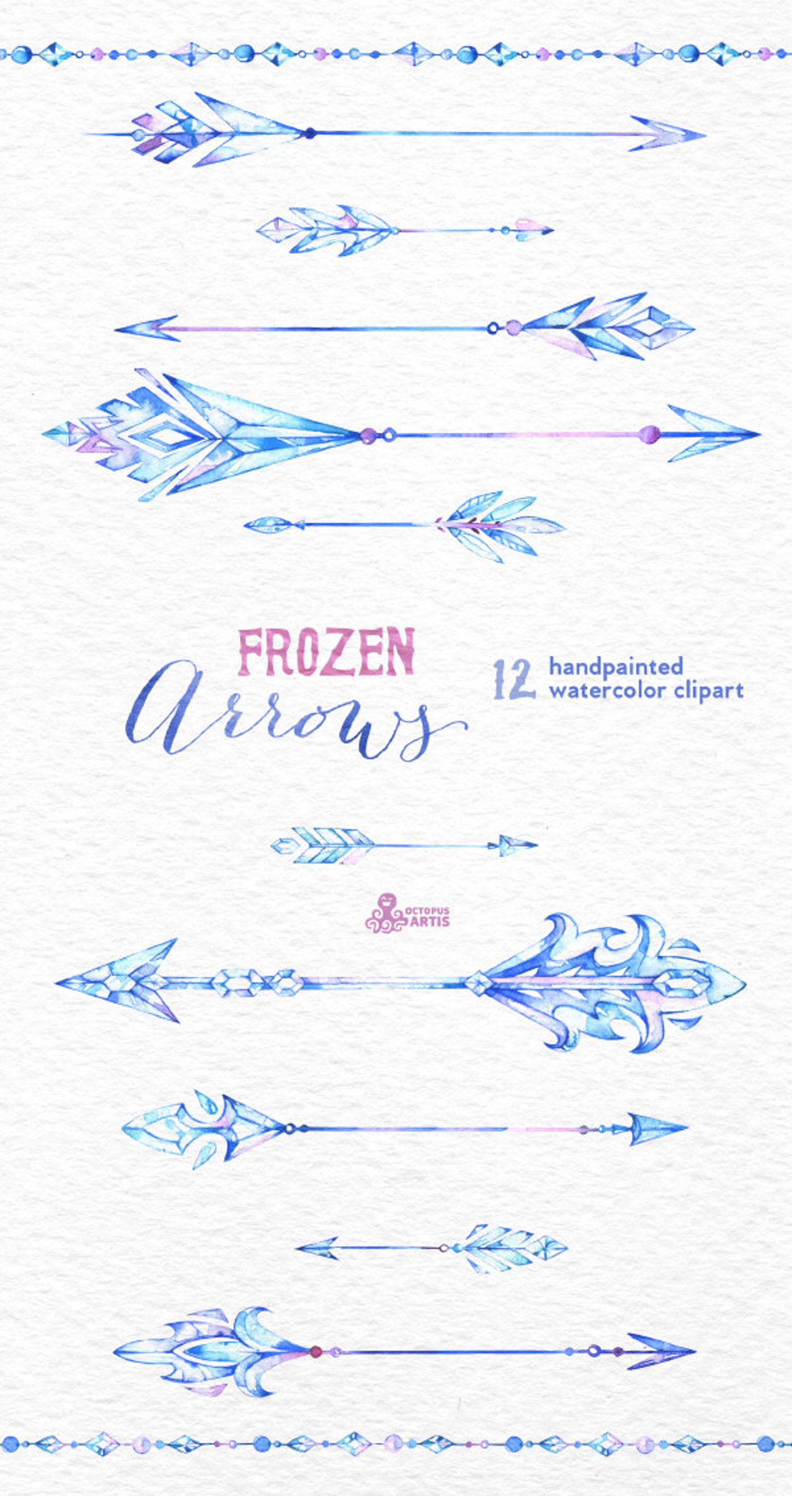 Frozen Arrows. 12 Watercolor Hand Painted Clipart Elements - Etsy