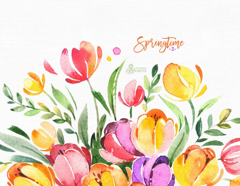 Springtime 3. Watercolor Floral Clipart Wreaths Branches - Etsy