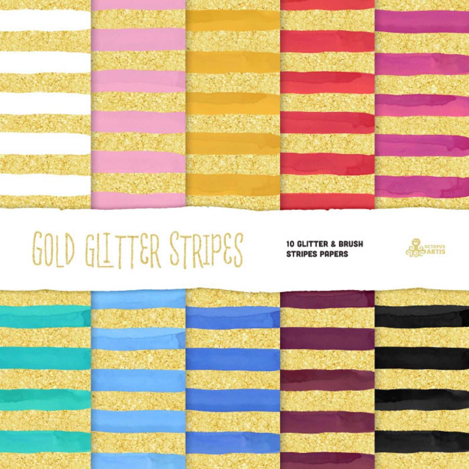 Gold Glitter Strips & Brush Papers Clipart: 10 Digital Files. - Etsy
