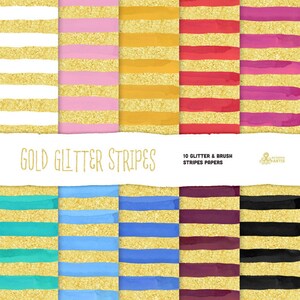 Gold Glitter Strips & Brush Papers Clipart: 10 Digital Files. Brush ...