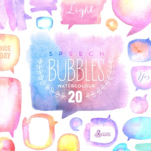 Speech Bubbles Watercolour Light: 20 Files Digital Papers. Hand Painted ...