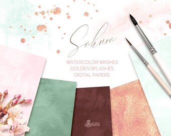 Sakura Resources. Watercolor Washes Golden Splashes Digital - Etsy