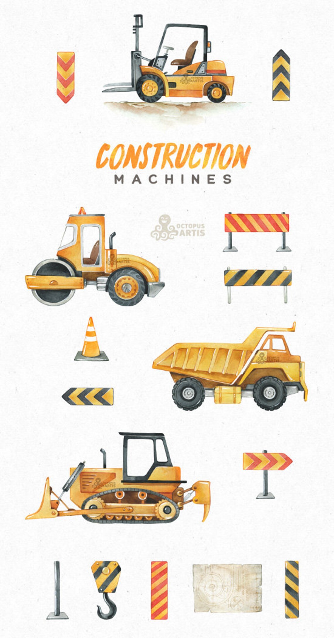 Construction Machines. Watercolor Clipart Building Forklift - Etsy