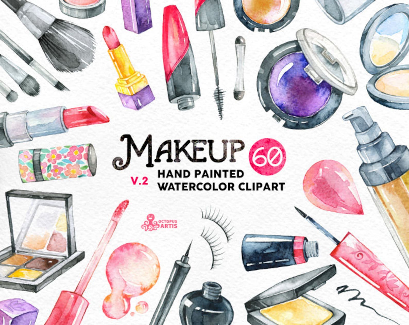Makeup Watercolor V2. 60 Hand Painted Clipart Diy Elements - Etsy