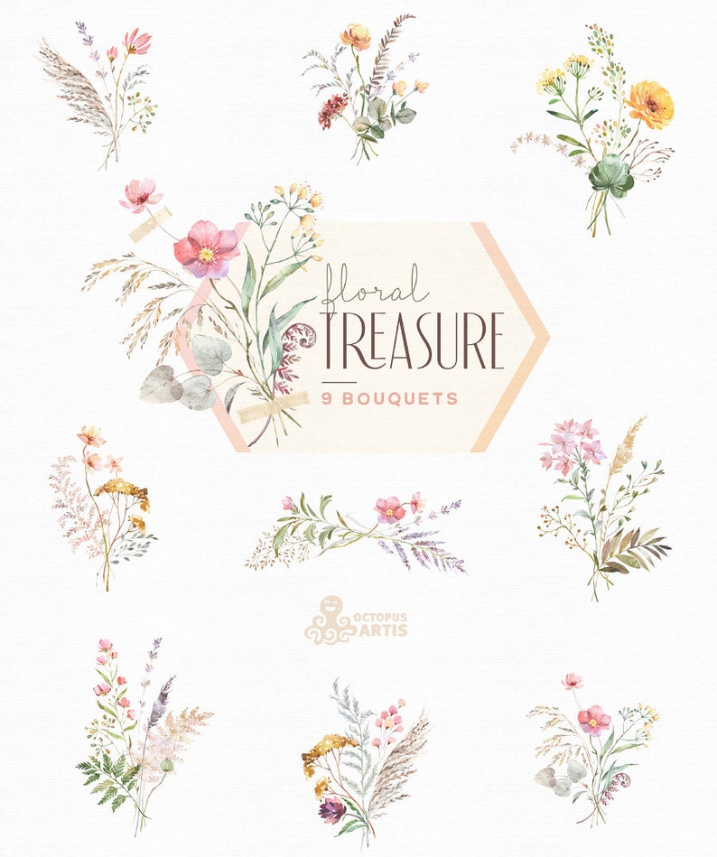 Floral Treasure. Watercolor Flower Bouquets Wildflowers - Etsy